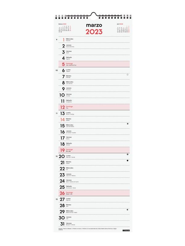 Calendario Finocam neutro para pared y escribir. Tamaño Largo. 2023 ...