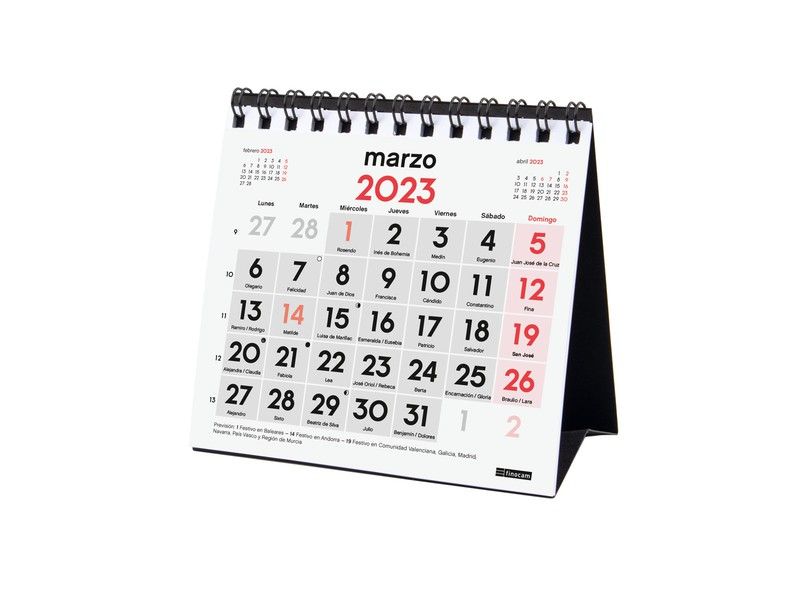 Calendario Finocam neutro sobremesa con números grandes. Tamaño XXS ...