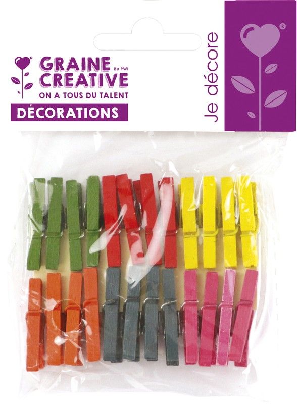 Mini pinzas 24 unidades 24 mm Colores Surtidos — Cartabon